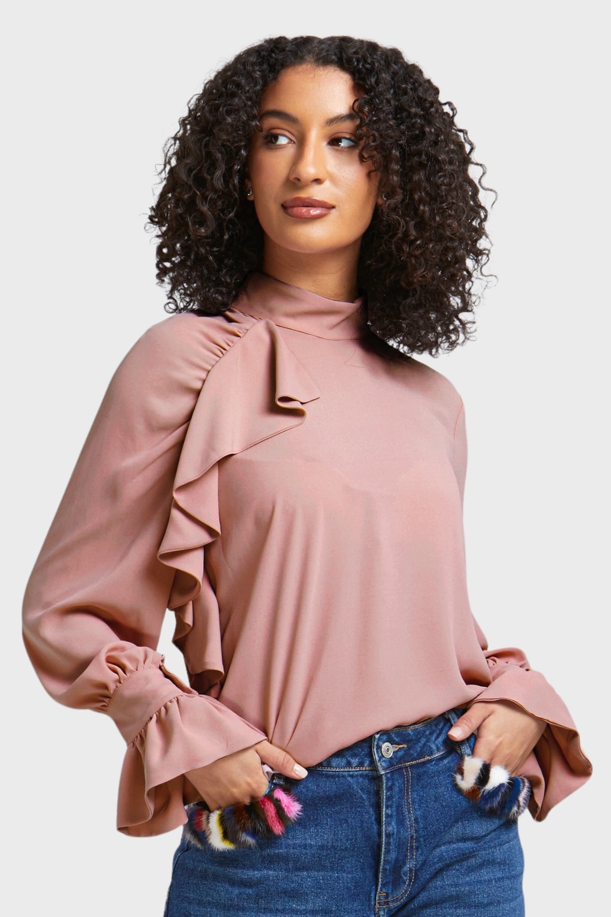 Rose Pink Ruffled Georgette Blouse Top | Italian Clothing — Shops From ...