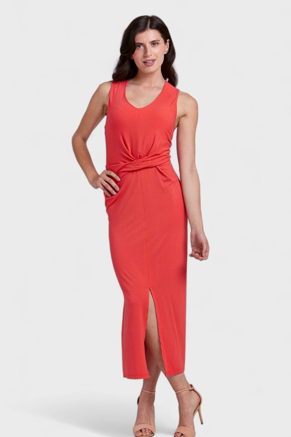 Red Tie Waist Maxi Dress in Organic Viscose | Italian Dresses — Shops ...